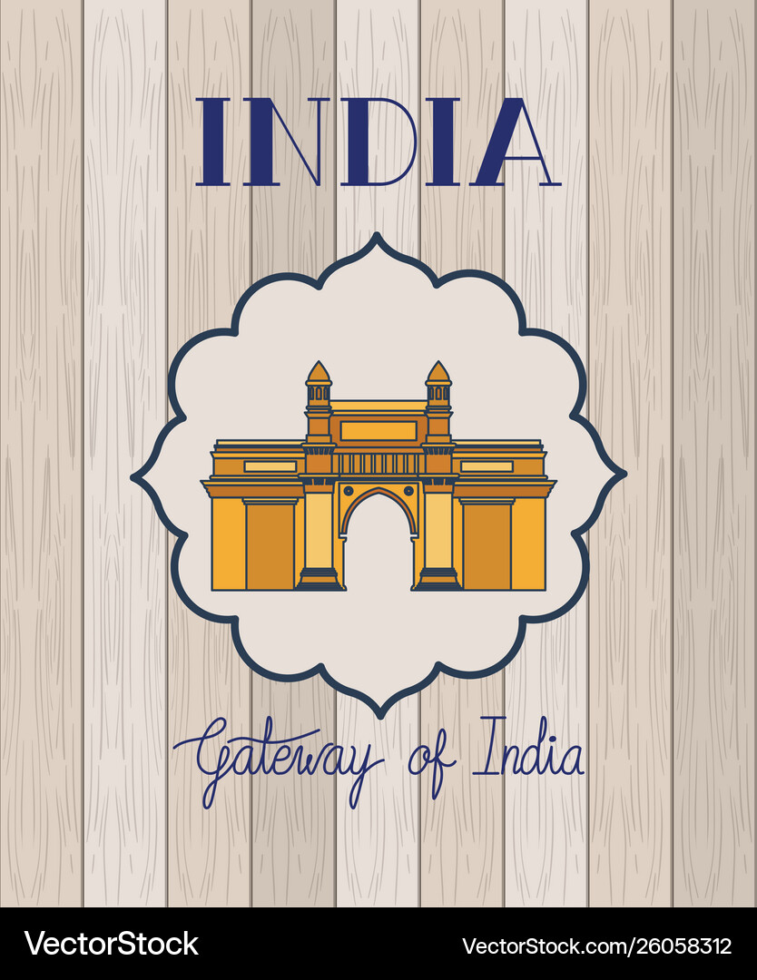 Indian gate temple with wooden background Vector Image