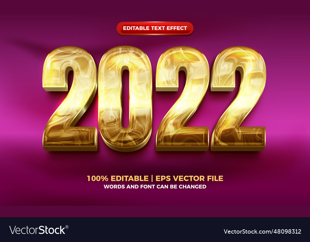 Luxury Gold 3D Text Effect - 2022 Royalty Free Vector Image