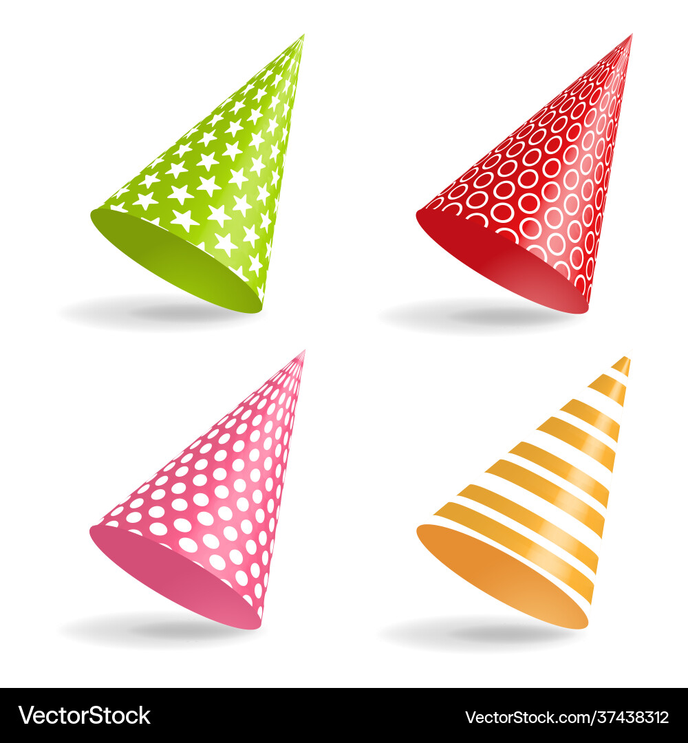 Set colorful party hats with different design Vector Image