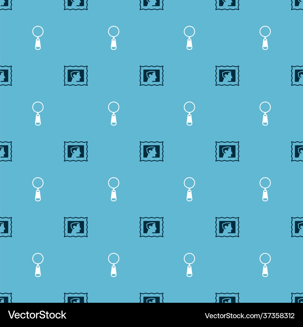Set postal stamp and magnifying glass on seamless Vector Image