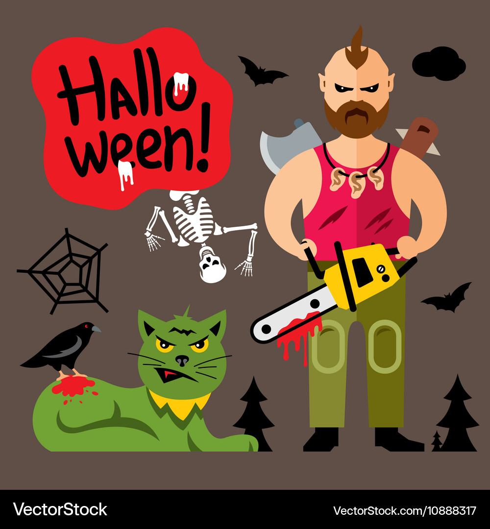 Comic crazy maniac halloween scene cartoon Vector Image