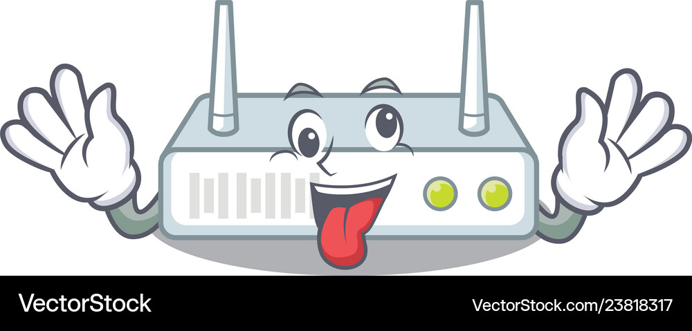 Crazy router placed on wooden cartoon table Vector Image