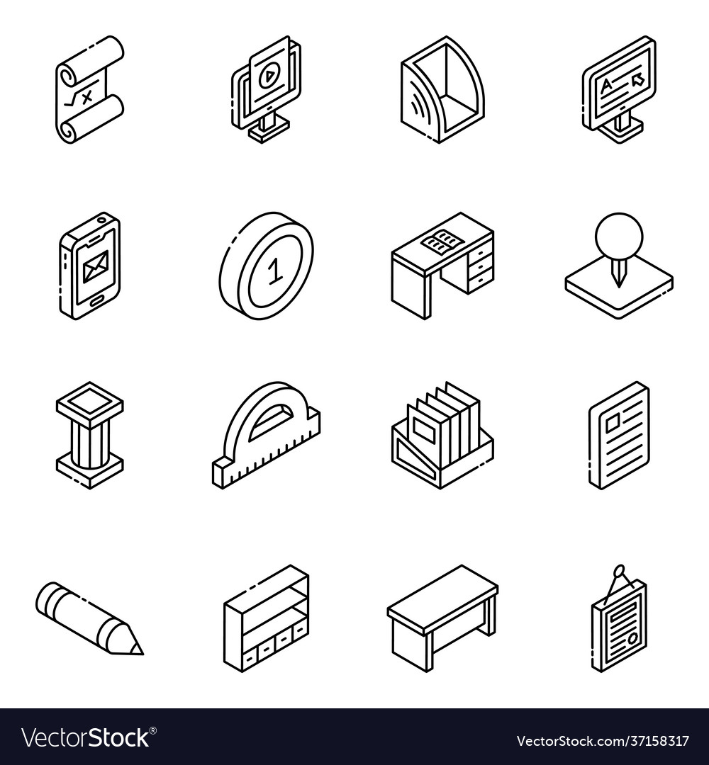 E learning linear isometric icons Royalty Free Vector Image