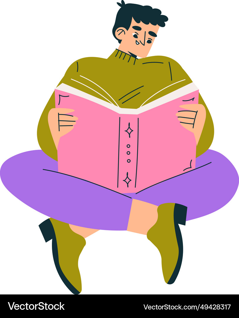 Education with man character sit and read book Vector Image