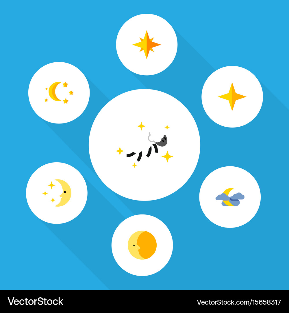 Flat icon night set of bedtime star asterisk Vector Image