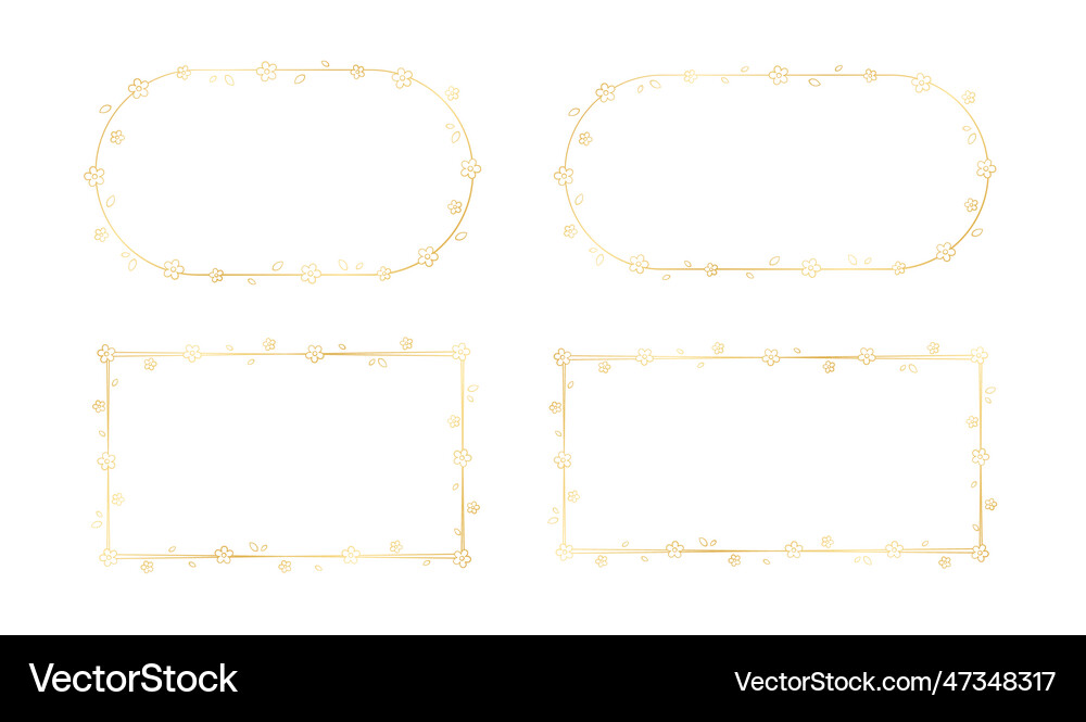Gold floral frame outline doodle set golden Vector Image