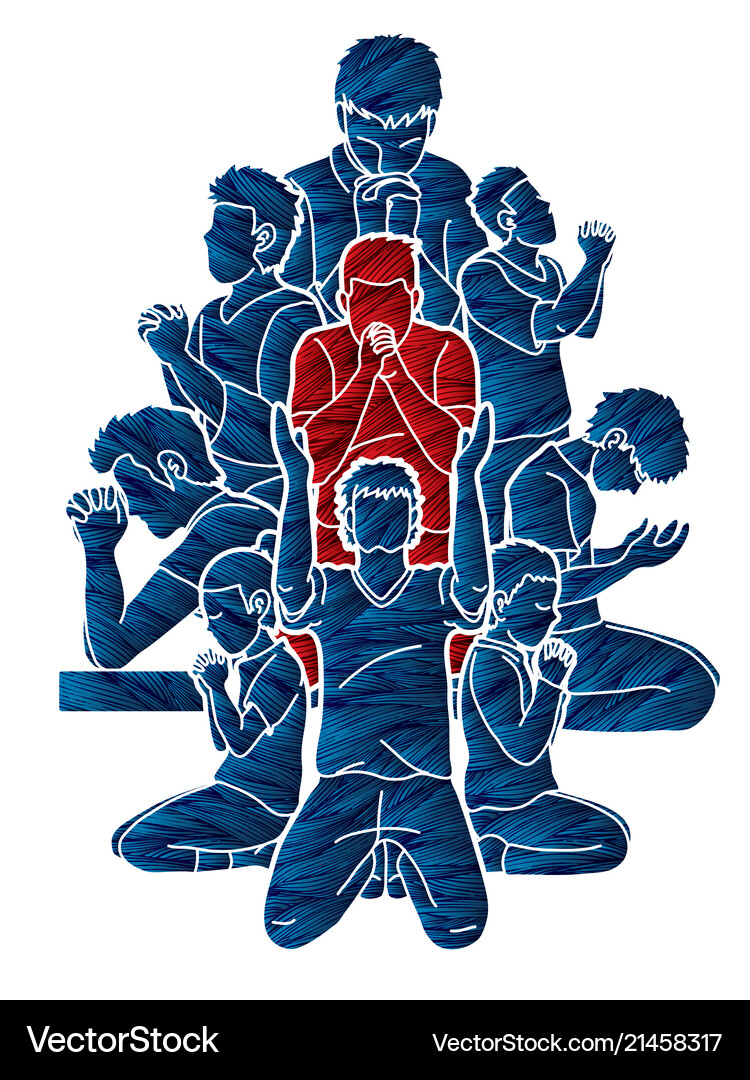 Group prayer christian praying together Royalty Free Vector