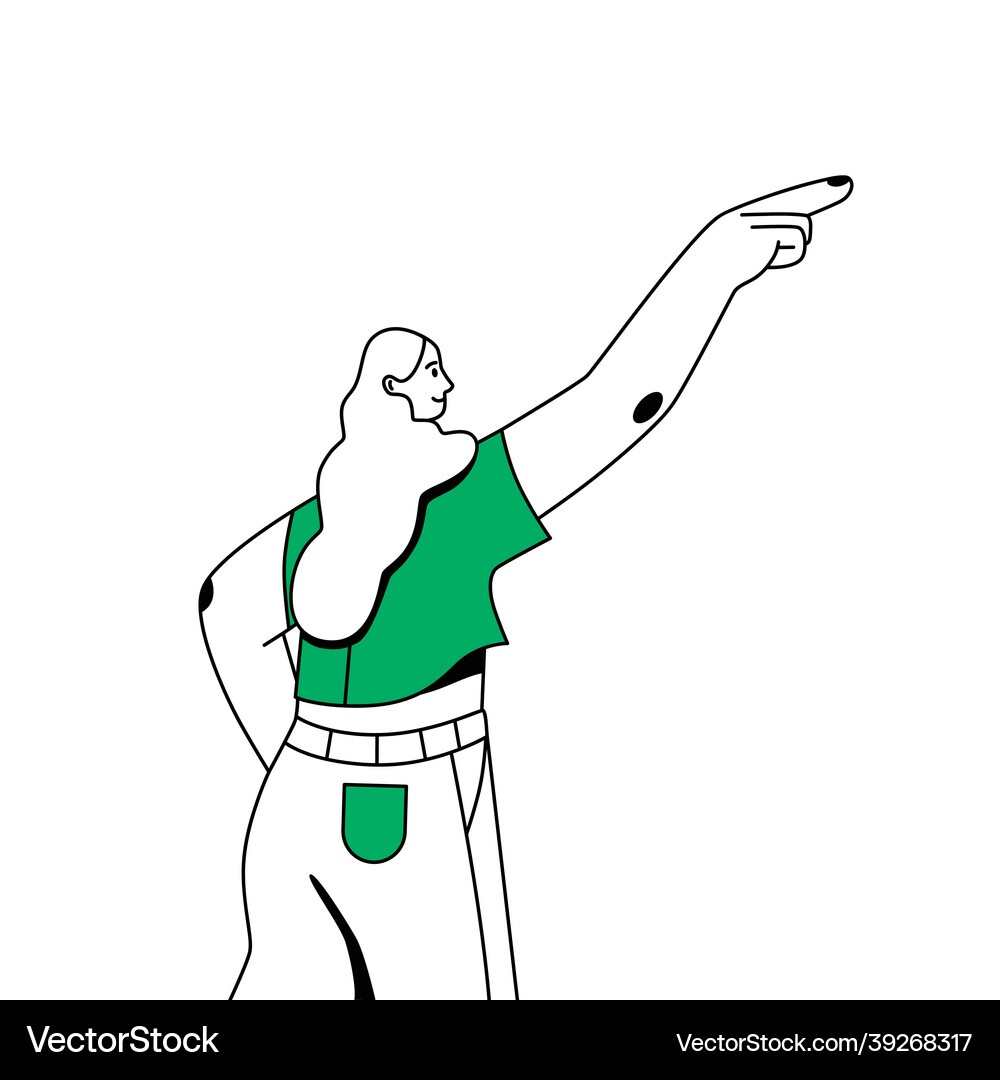 Happy woman looking ahead and pointing forward Vector Image