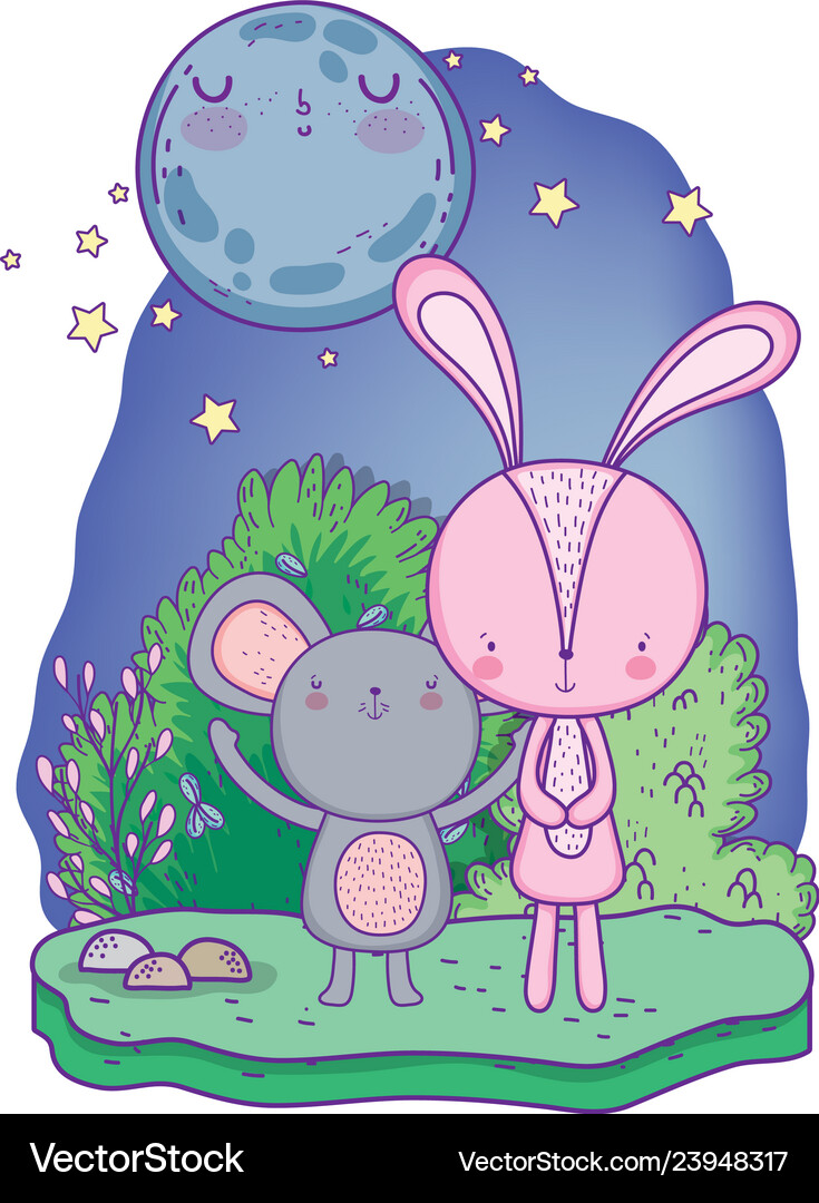 Little rabbit and mouse in the landscape Vector Image