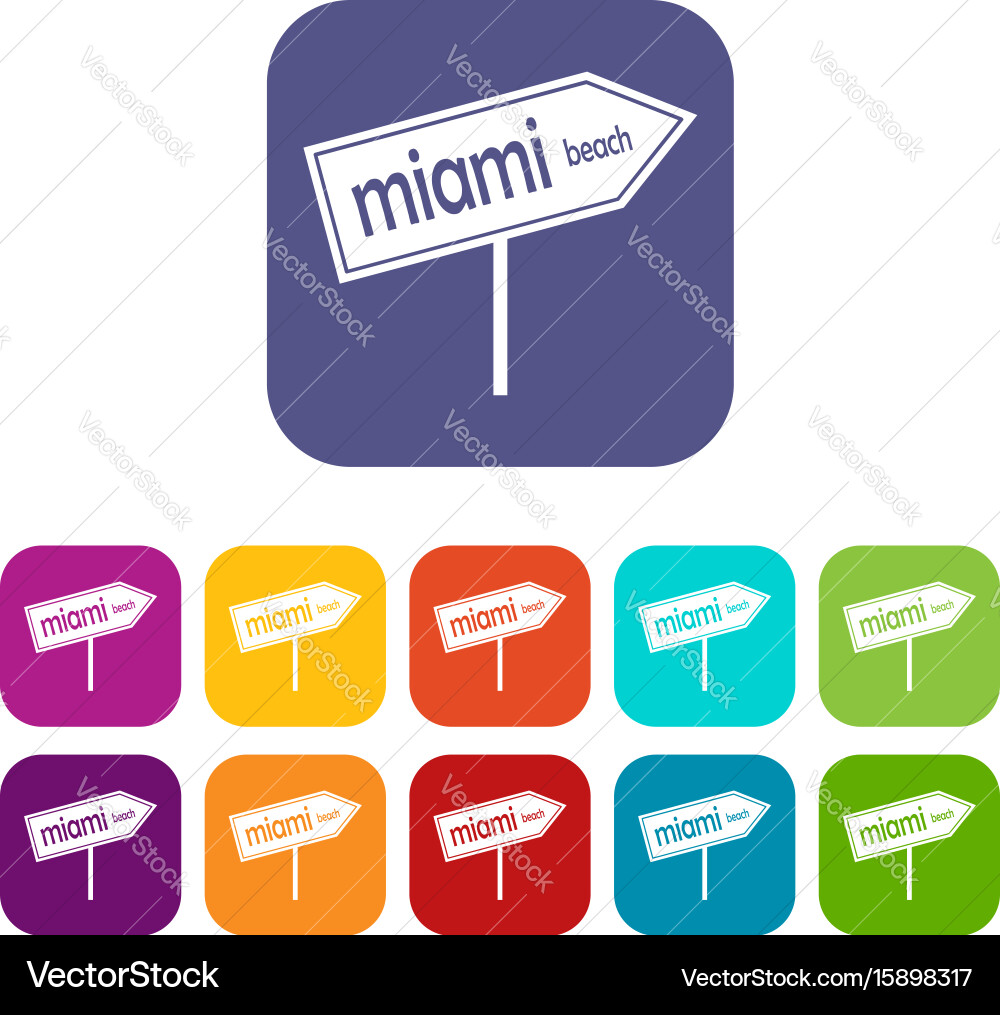 Miami arrow post sign icons set Royalty Free Vector Image