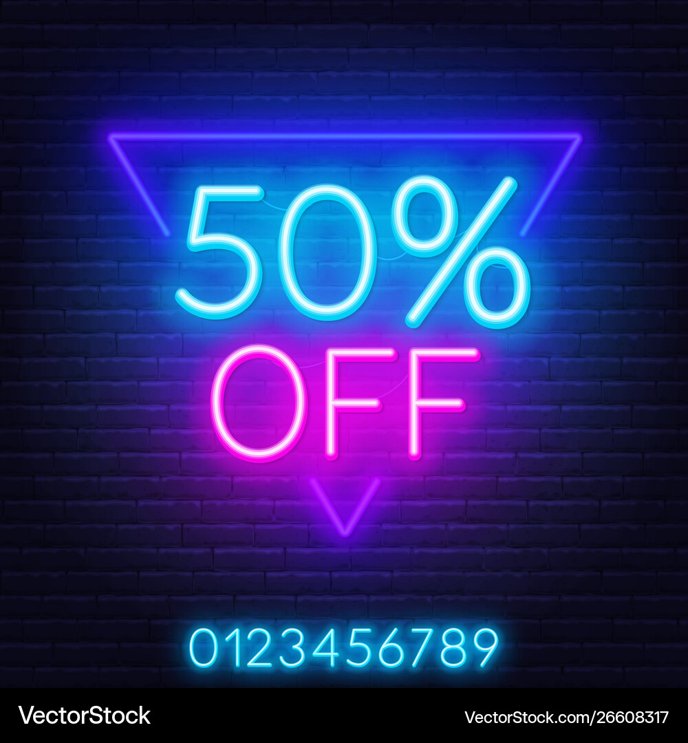 Neon offer template for discount on sale Vector Image
