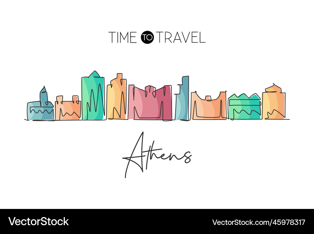 One single line drawing athens city skyline Vector Image