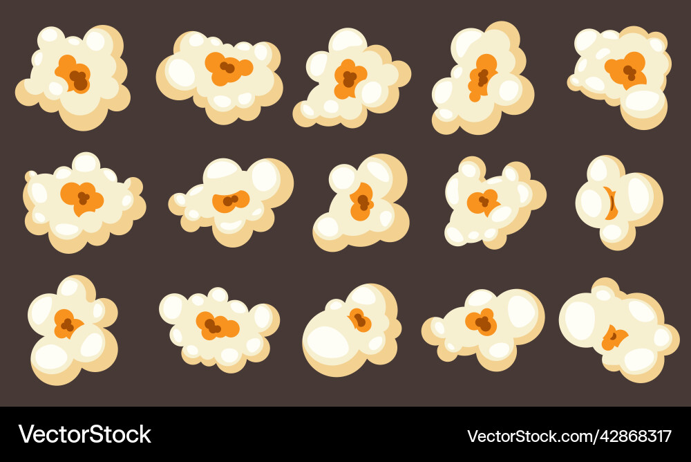 Pieces of popcorn different shapes set Royalty Free Vector