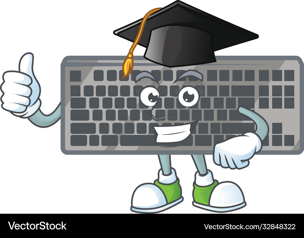 A happy black keyboard in graduation hat Vector Image