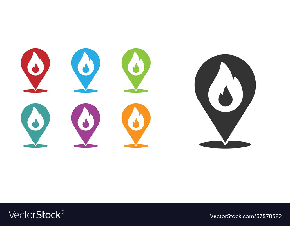 Black map pointer with fire flame icon isolated Vector Image