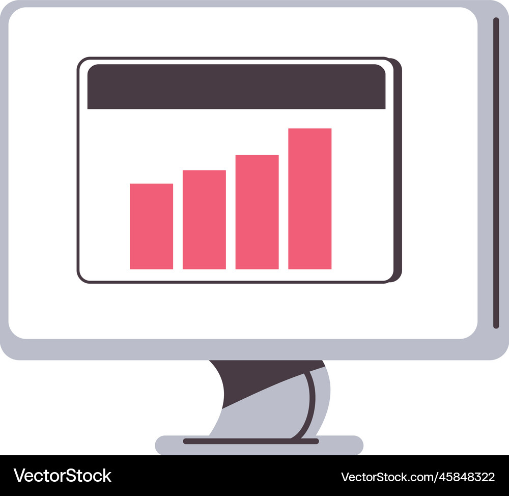Flat monitor with bar graph Royalty Free Vector Image