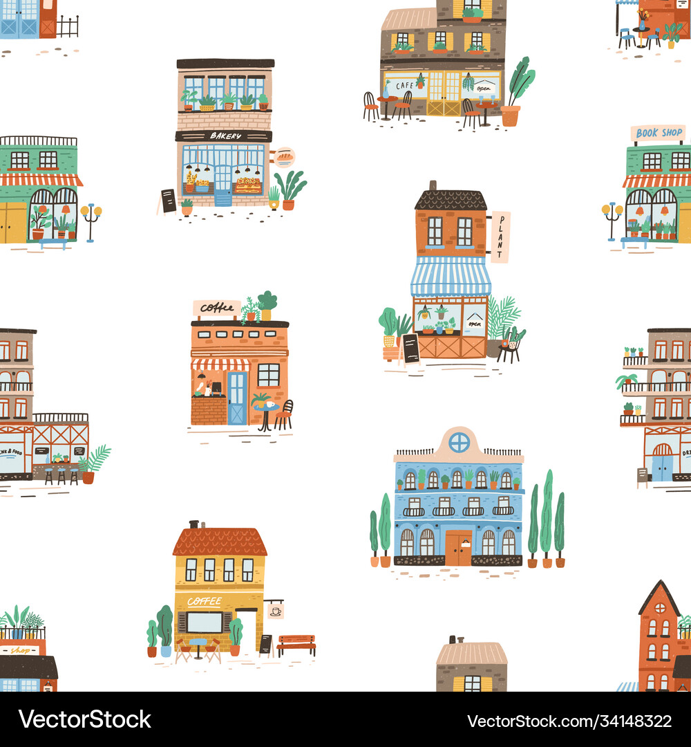 Seamless pattern with city commercial buildings Vector Image