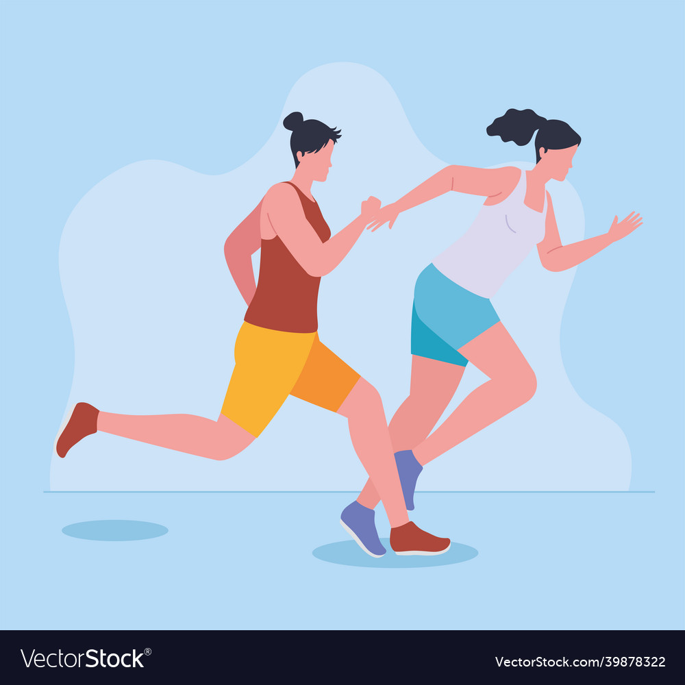 Two sportswomen running in marathon Royalty Free Vector