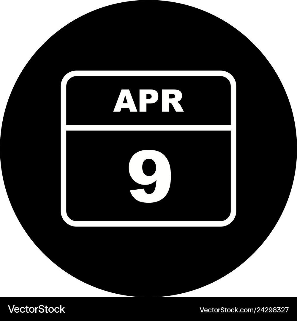 April 9th date on a single day calendar Royalty Free Vector