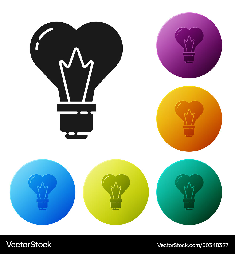 Black heart shape in a light bulb icon isolated Vector Image