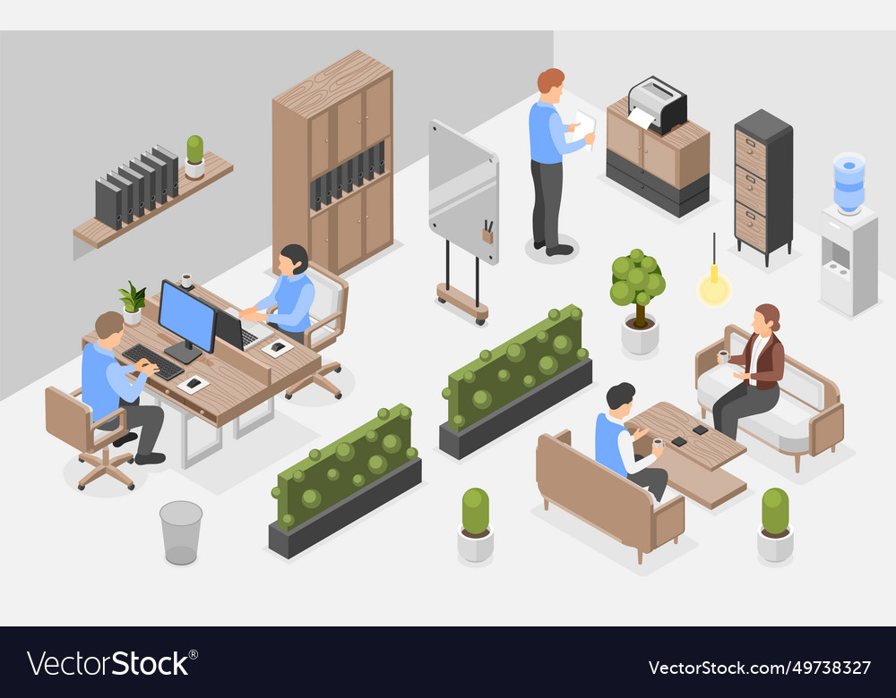 Coworking isometric open office managers Vector Image Coworking isometric open office managers Vector Image
