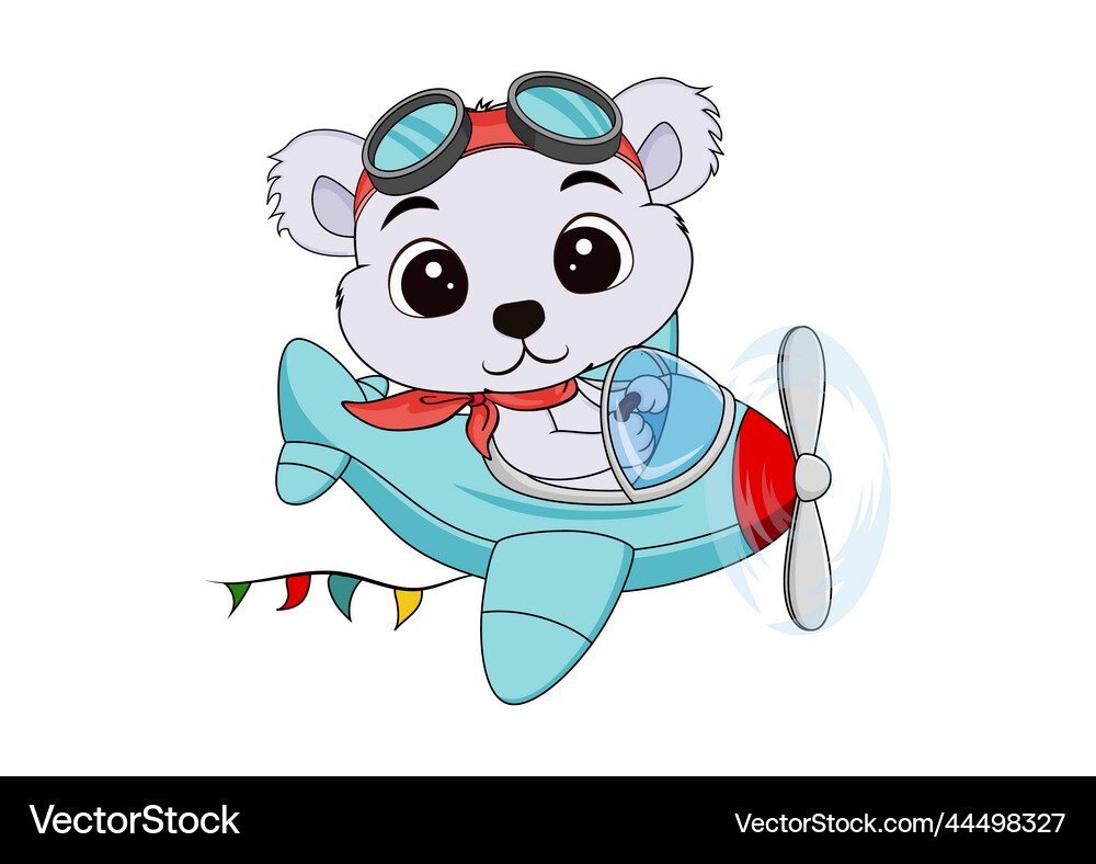 Cute cartoon bear flying on a plane isolated Vector Image