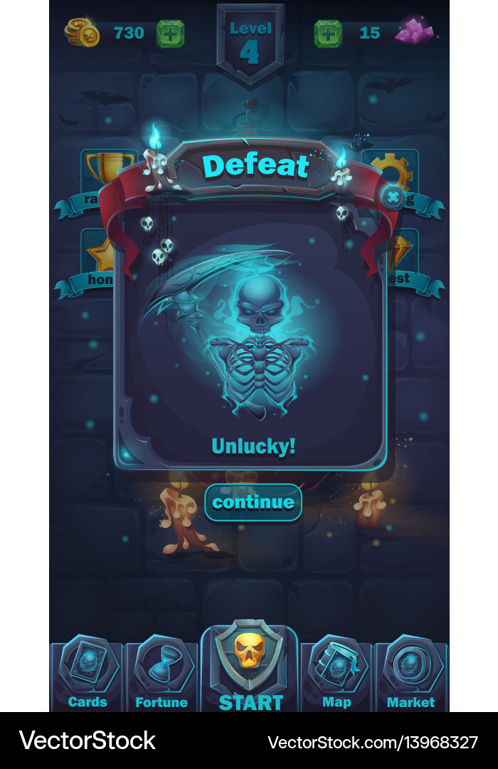 Monster battle gui defeat playing field Royalty Free Vector