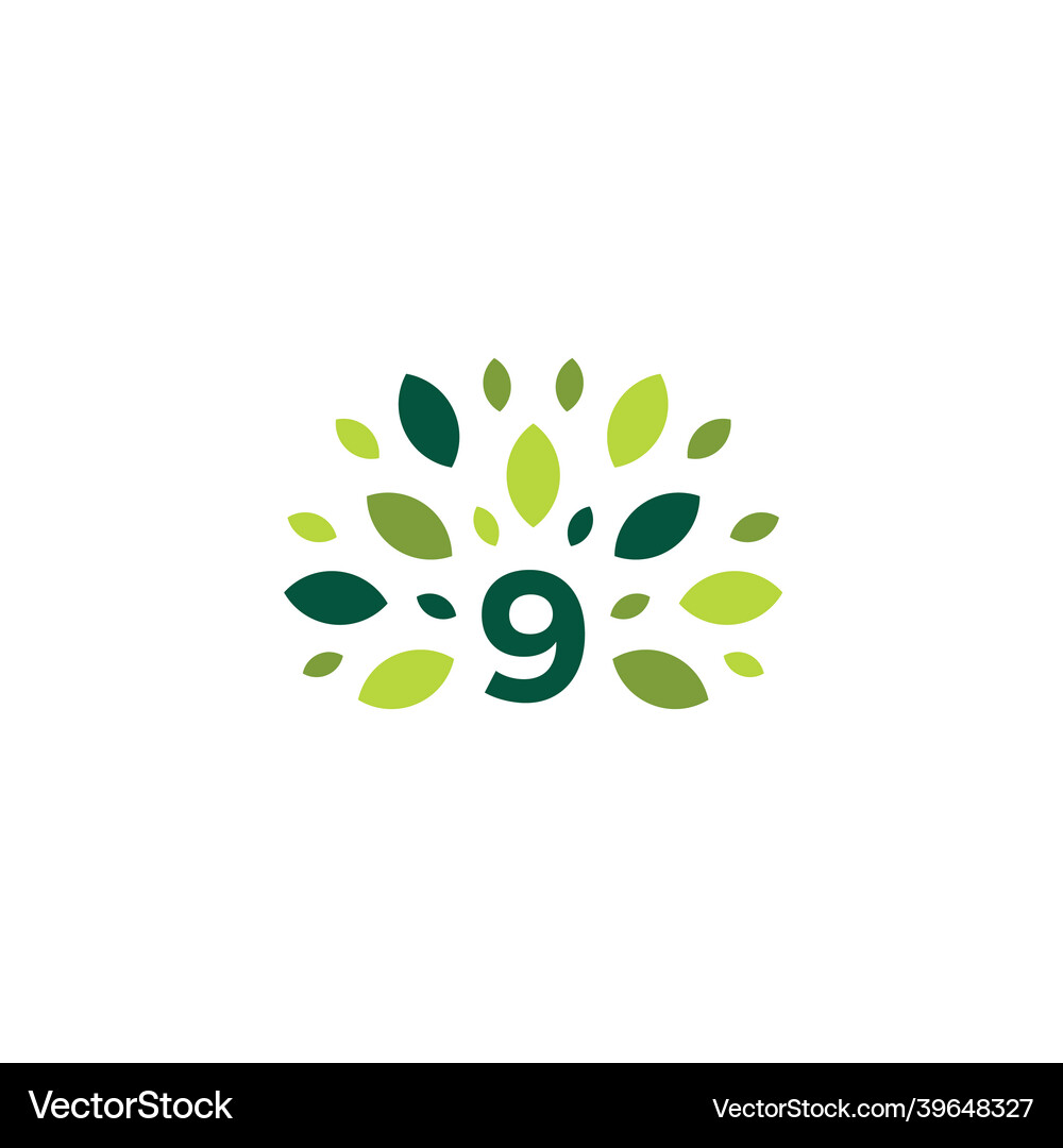 Number 9 nine tree leaf nature mark green logo Vector Image