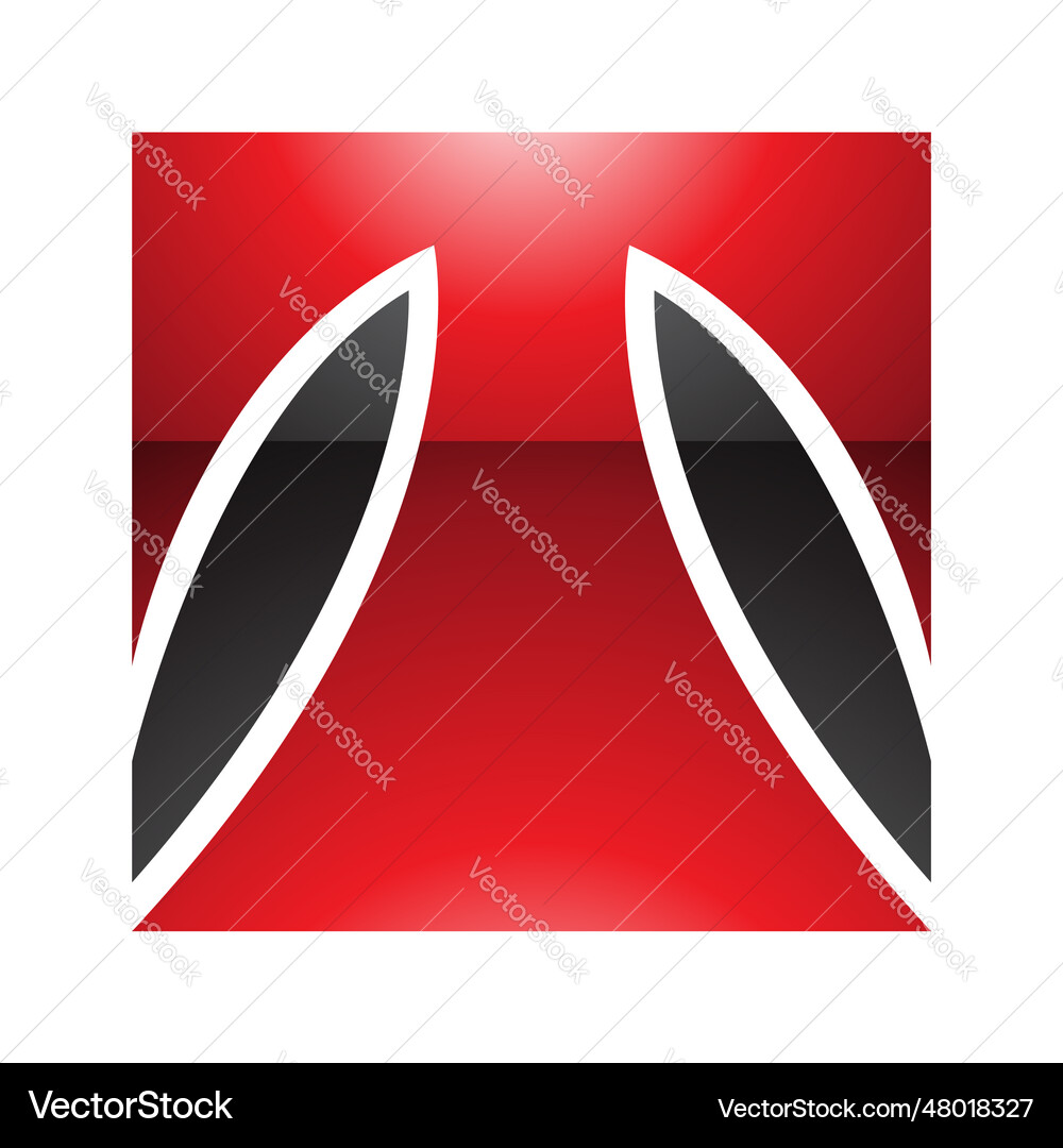 Red and black glossy square shaped letter t icon Vector Image