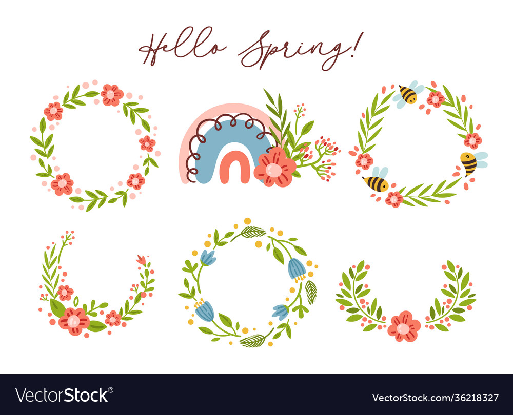 Spring floral rainbow clipart set Royalty Free Vector Image