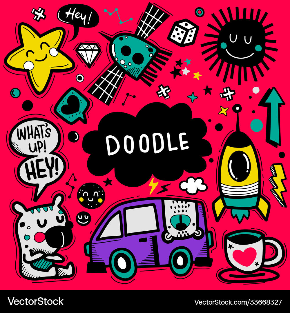 Sticker icons hand drawn doodle Royalty Free Vector Image