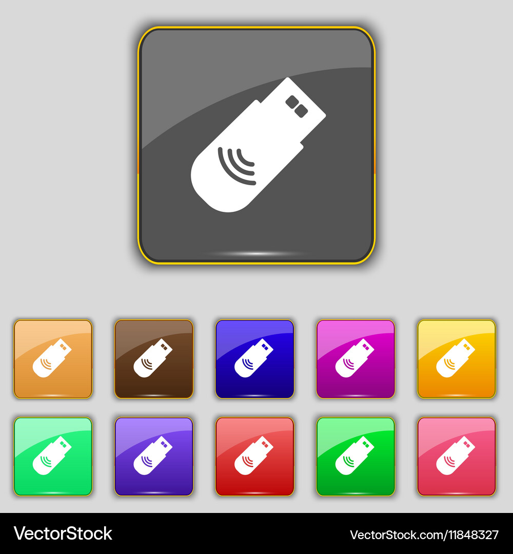 Usb icon sign set with eleven colored buttons Vector Image