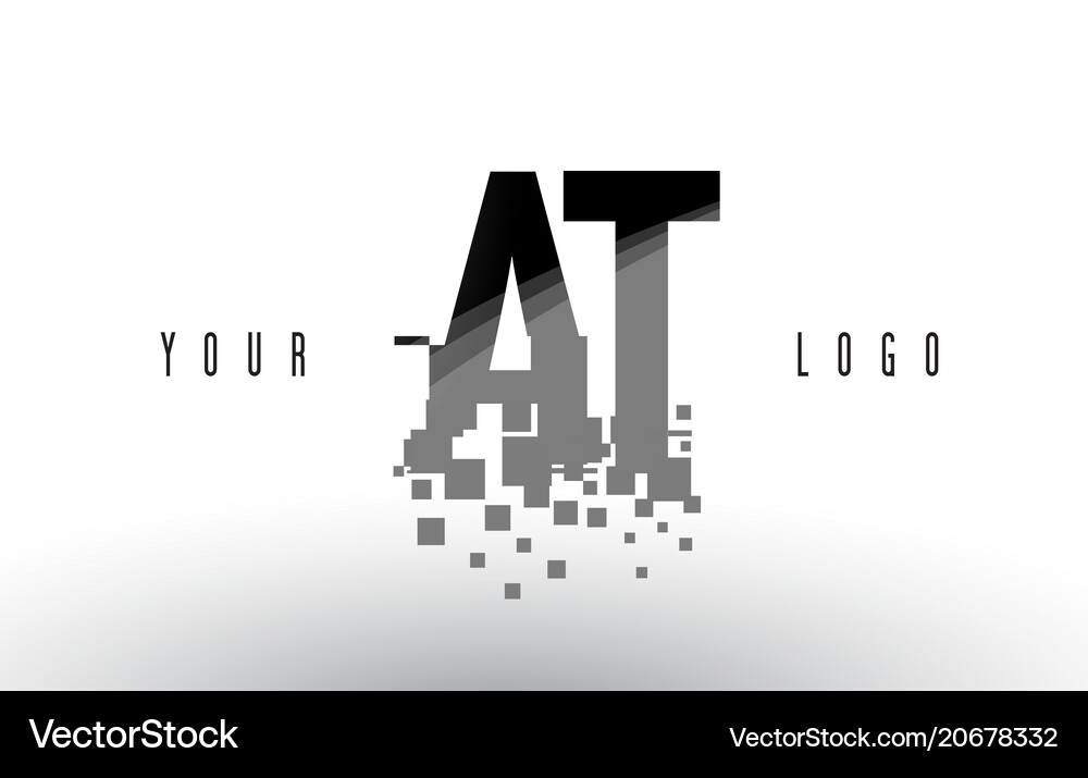 At a t pixel letter logo with digital shattered Vector Image