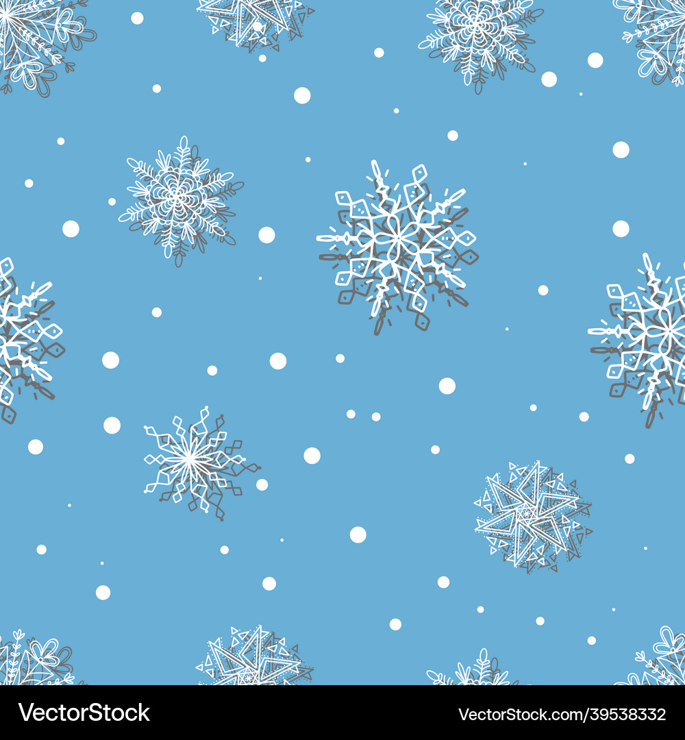 Beautiful pattern of white snowflakes on a blue Vector Image