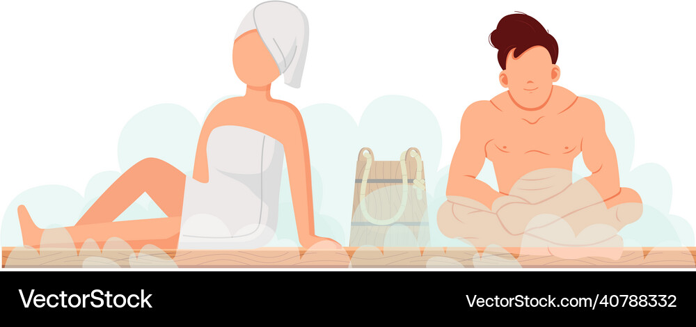 Cartoon people characters taking steam bath Vector Image
