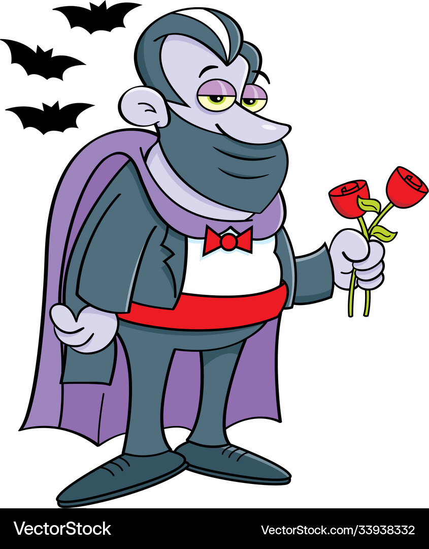 Cartoon vampire wearing a mask surrounded bats Vector Image
