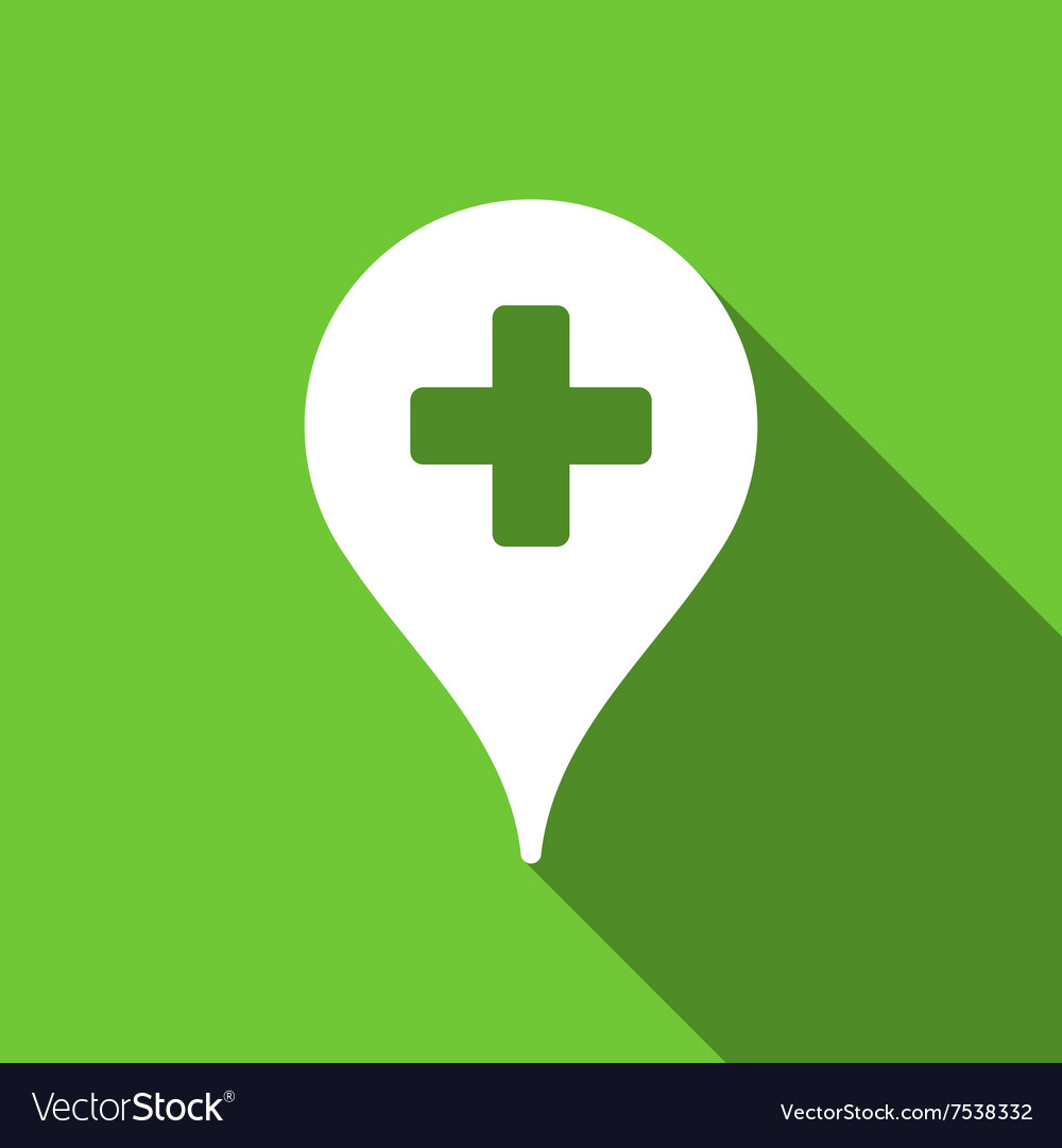 Clinic map pointer flat long shadow square icon Vector Image
