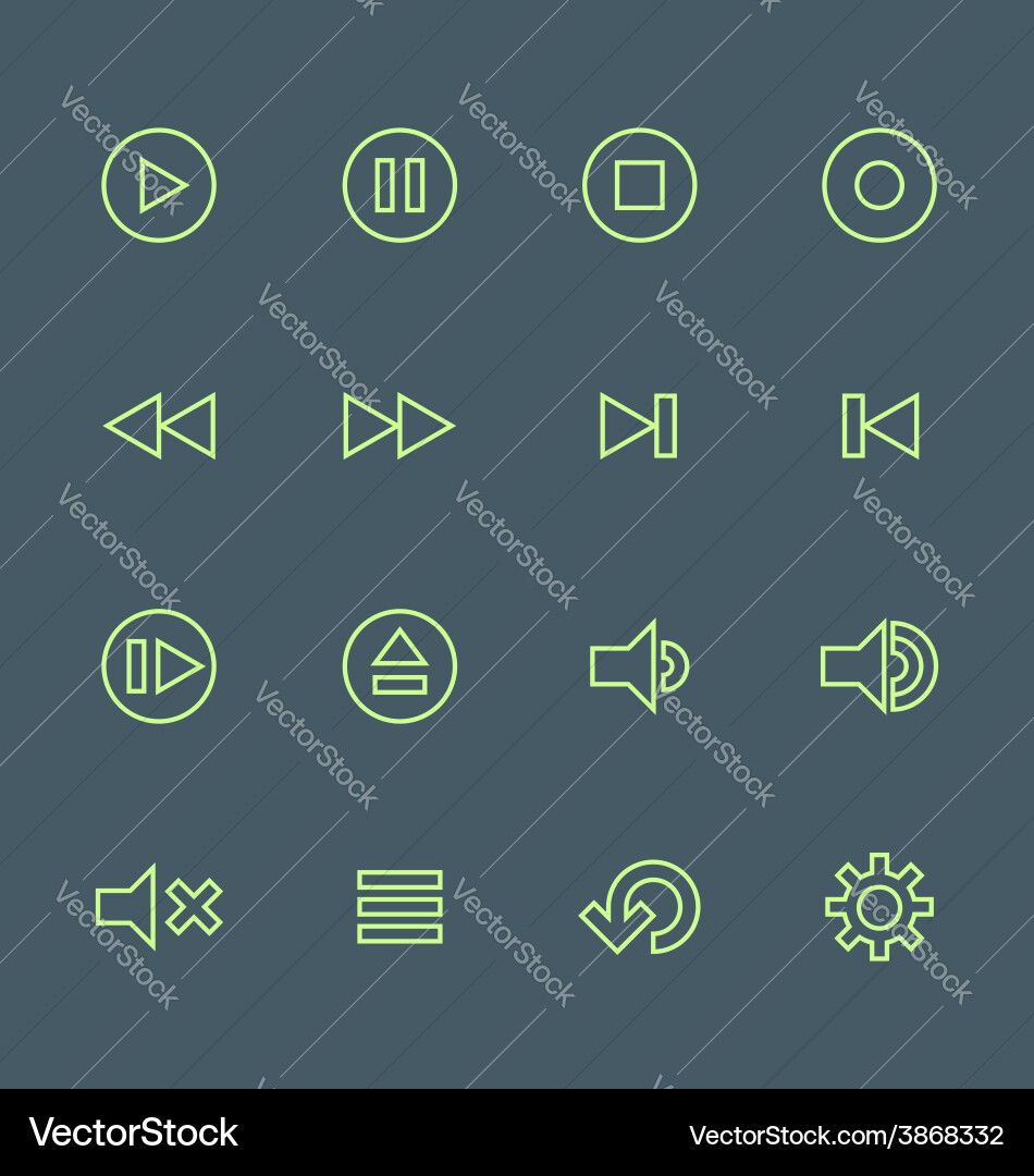 Green outline various media player icons set Vector Image