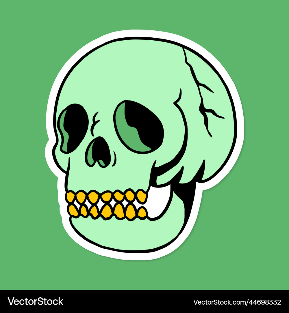 Green skull with gold teeth sticker a white Vector Image