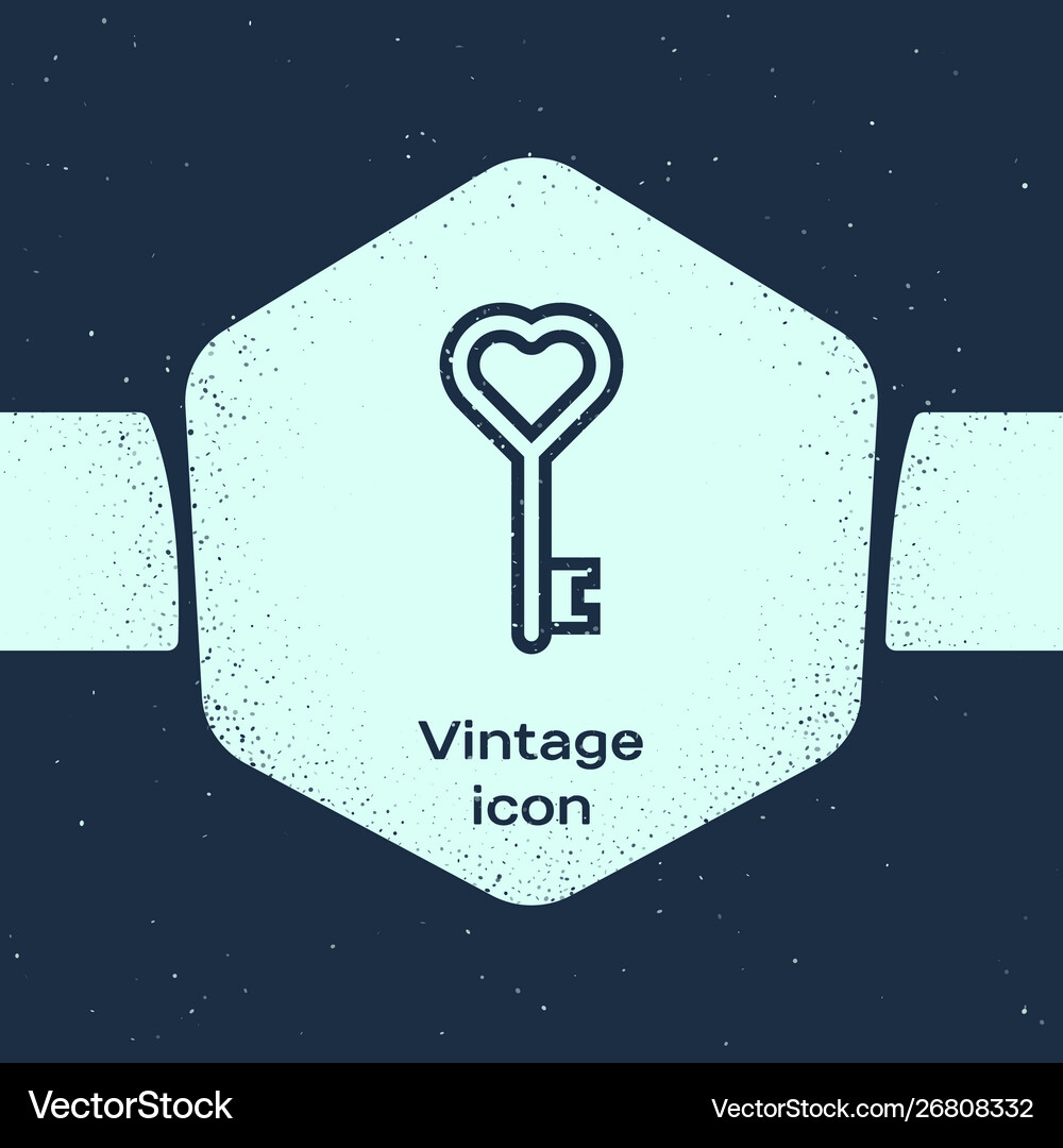 Grunge line key in heart shape icon isolated Vector Image