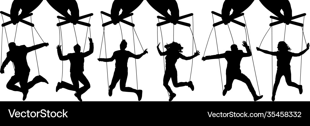 Hand puppeteer manipulation people puppets Vector Image