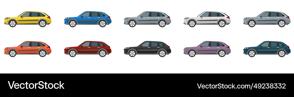 Hatchback cars colorful collection Royalty Free Vector Image