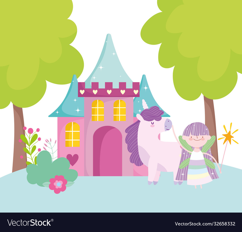 Little fairy princess unicorn castle magic fantasy