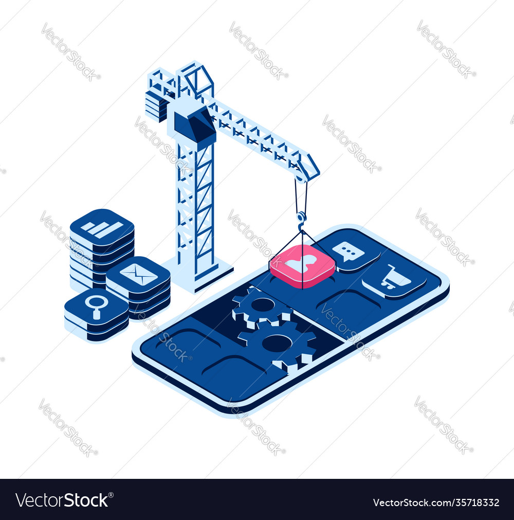Mobile app creation concept isometric icons Vector Image