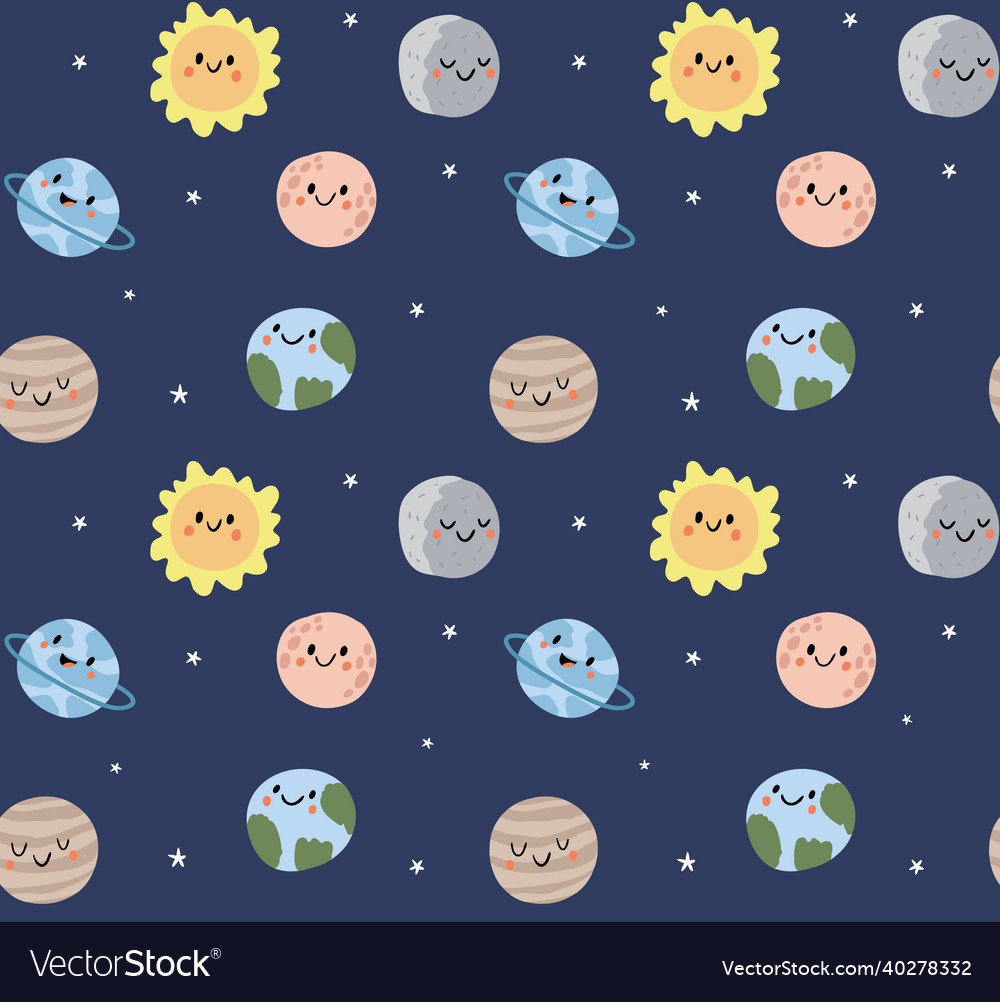 Seamless pattern with planets and space Royalty Free Vector