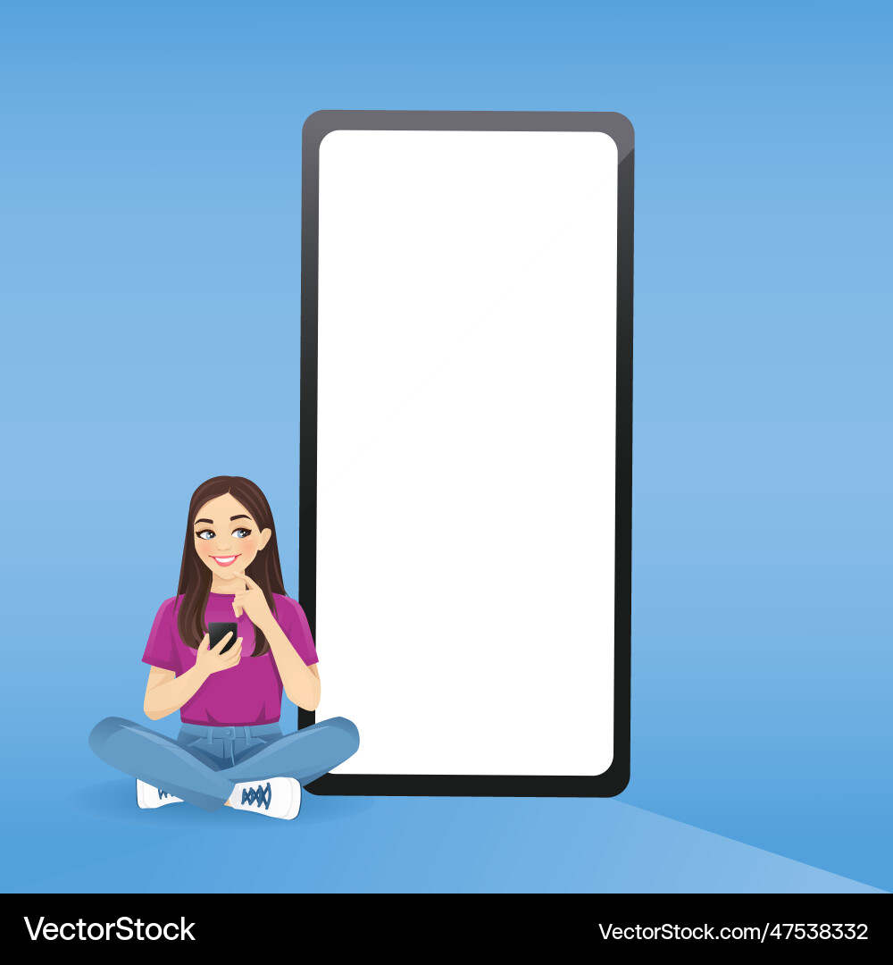 Woman with phone sitting Royalty Free Vector Image