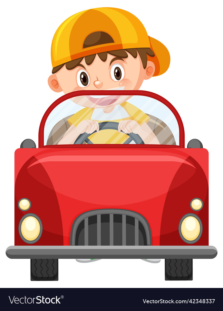 Cute boy driving car cartoon Royalty Free Vector Image