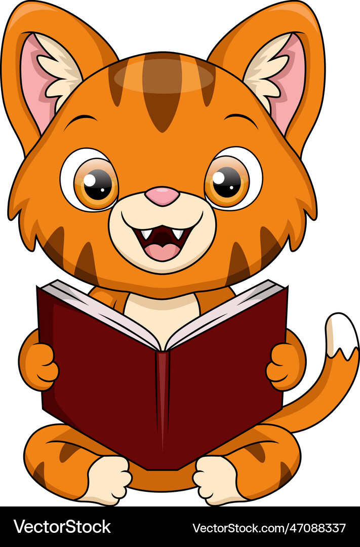 Cute cat cartoon reading a book Royalty Free Vector Image