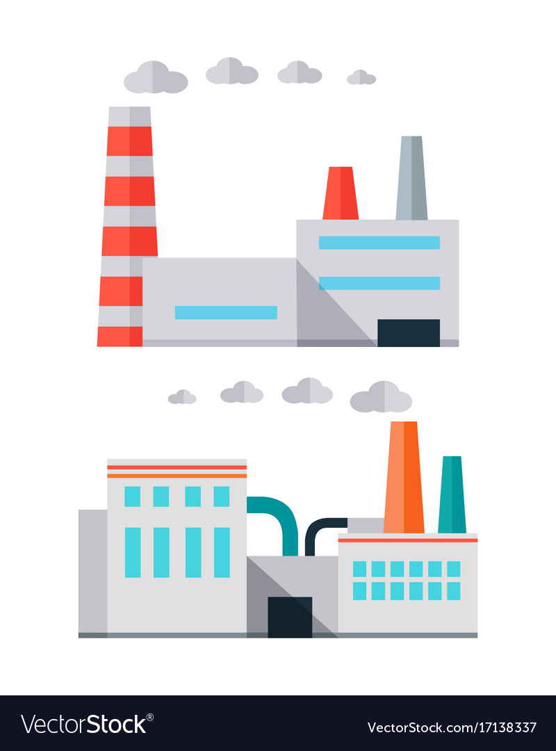 Factory building in flat Royalty Free Vector Image