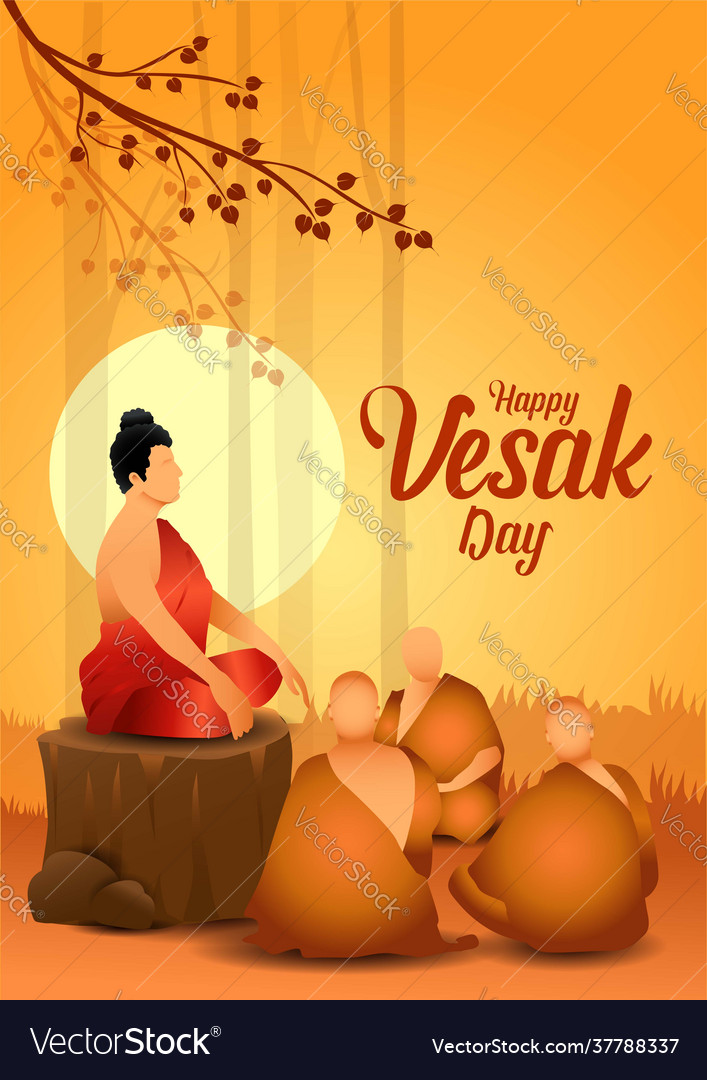 Happy vesak day buddha purnima wishes greetings Vector Image